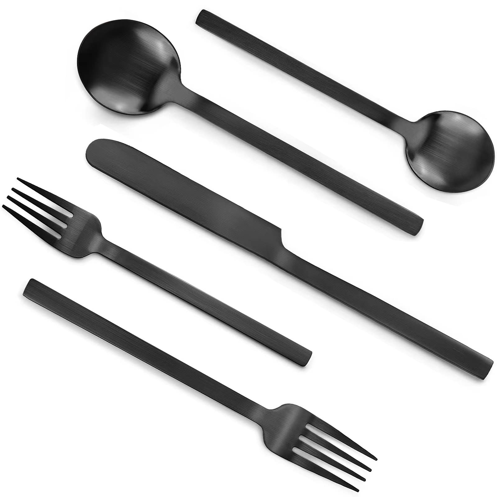 Barbbon 20 Pieces Matte Black Silverware Set,Stainless Steel Black Flatware Set, Food-Grade Cutlery Set for 4,Satin Finished Tableware Eating Utensil Set, Dishwasher Safe