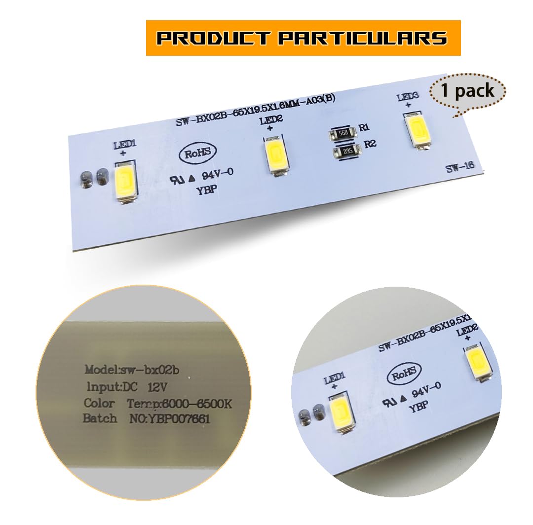 SW-BX02B Refrigerator LED Light Strip Bar fits for Electrolux Frigidaire Refrigerator LED Light Board,Replacement Refrigerator LED Light Module ZBE2350HCA SW-BX02B Repair Part (1pcs)