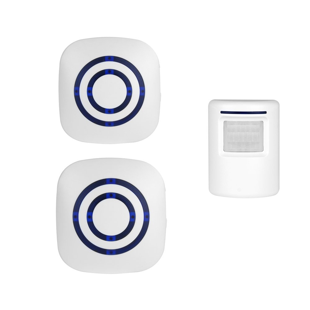 Wireless Home Security Driveway Alarm, Enegg Entry Alert, Visitor Door Bell Chime with 2 Plug-in Receiver and 1 PIR Motion Sensor Detector Alert System, Quality Sound and LED, 38 Melodies