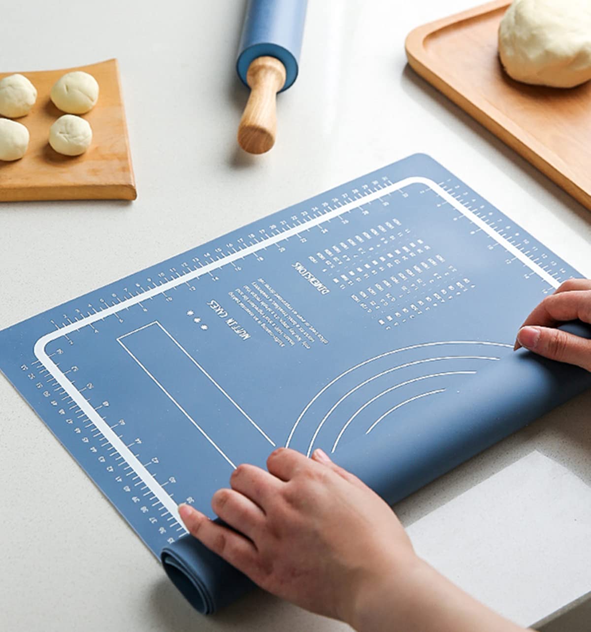Baking Mats,Silicone Pastry Mat,Silicone Baking Mat for Pastry Rolling Dough with Measurements, BPA Free Non stick and Non Slip Blue Table Sheet Baking Supplies for Bake Pizza Cake