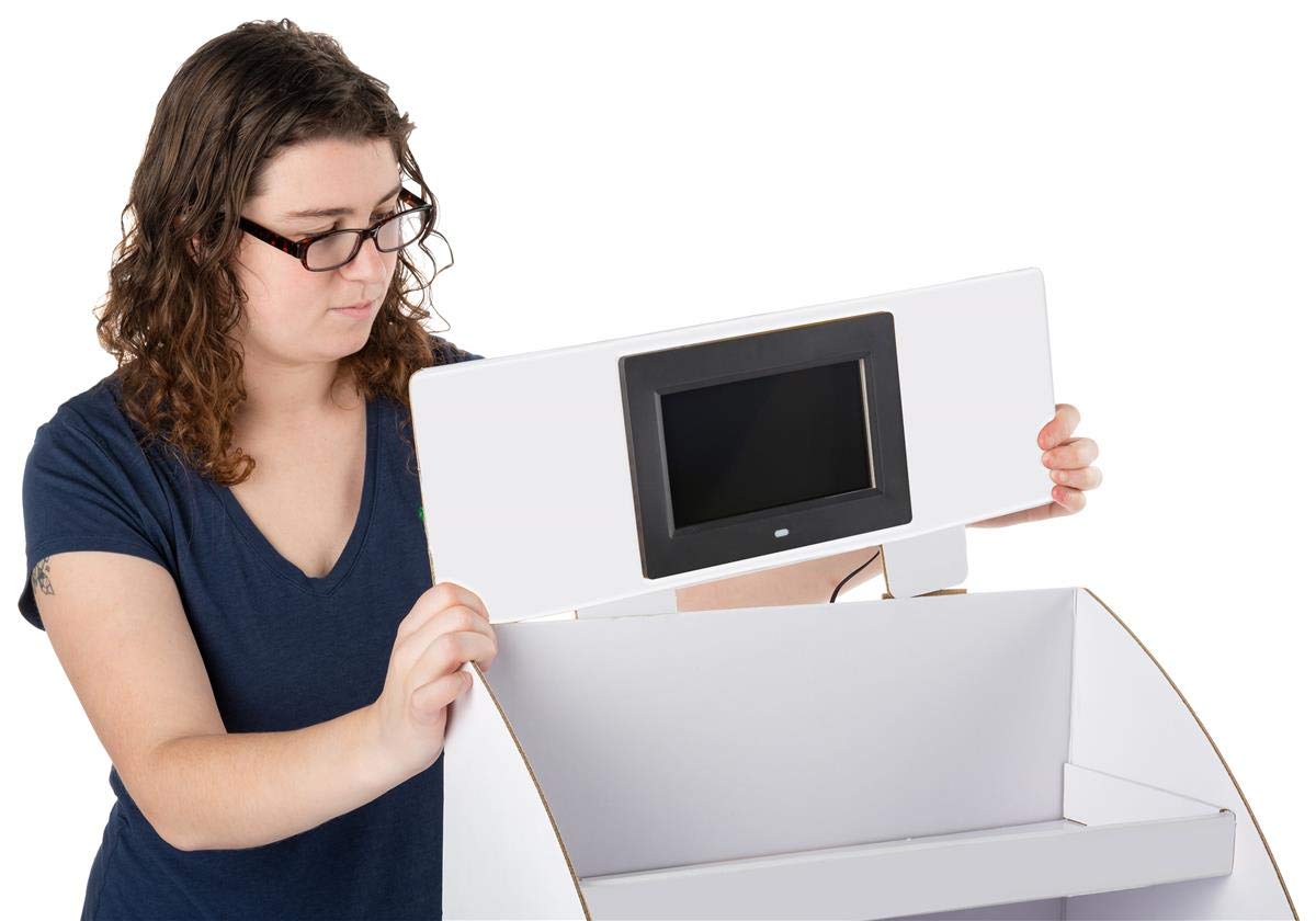 Displays2go Countertop Cardboard Shelving with 7" Digital Display – White (TBSH3WTDG)