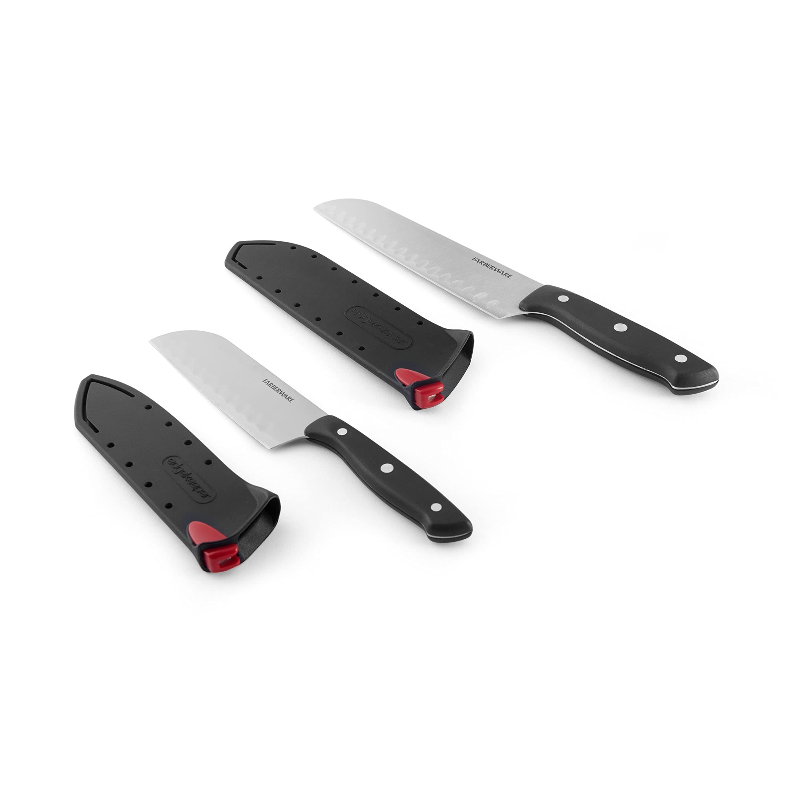 Farberware Edgekeeper Self-Sharpening Triple Riveted Santoku Knife Set, 4-Piece, Black