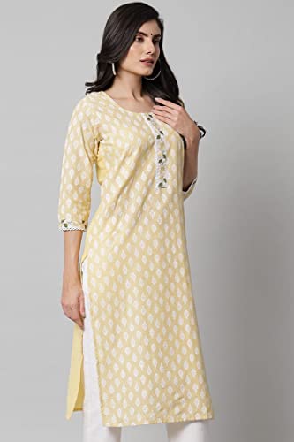 Chandrakala Women's 100% Cotton Tunic Top 3/4th Sleeve Straight Kurti Kurta,Medium,Beige (K218BEI2)