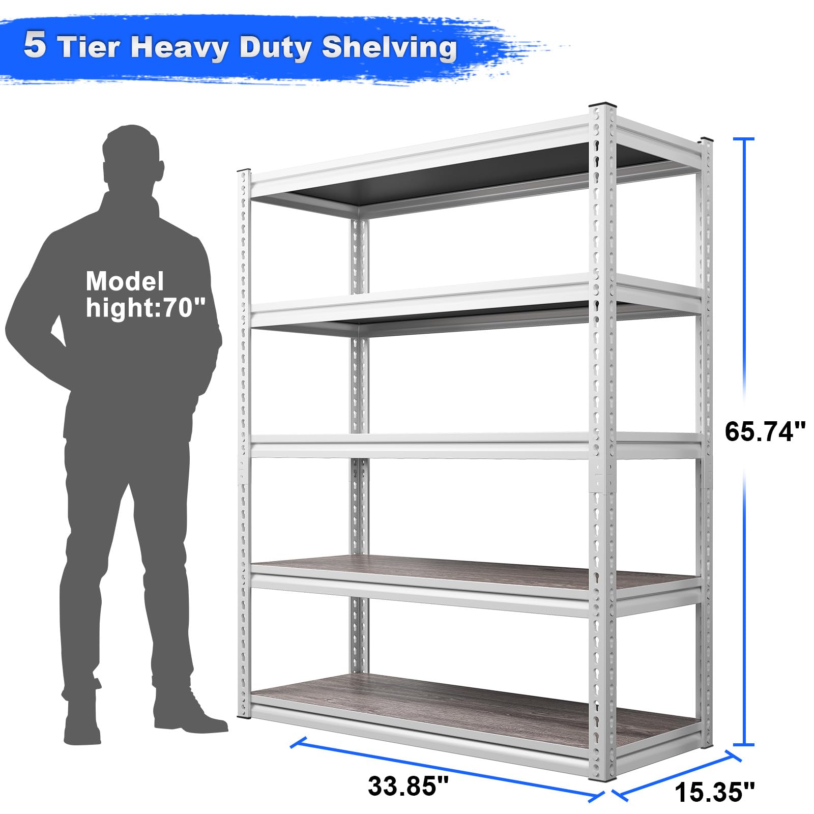 REIBII Garage Shelving Load 2500LBS Wide Storage Shelves Adjustable Sturdy Heavy Duty Shelving Deep Metal Shelves for Storage Tall Metal Shelf, Organize for Pantry Kitchen