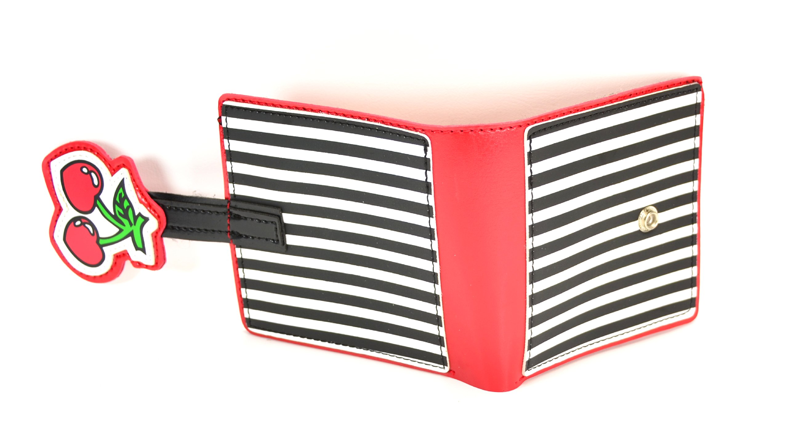 Cherry Stripe Print Bifold Punk Rockabilly Wallet Black Pink & Red (Red)