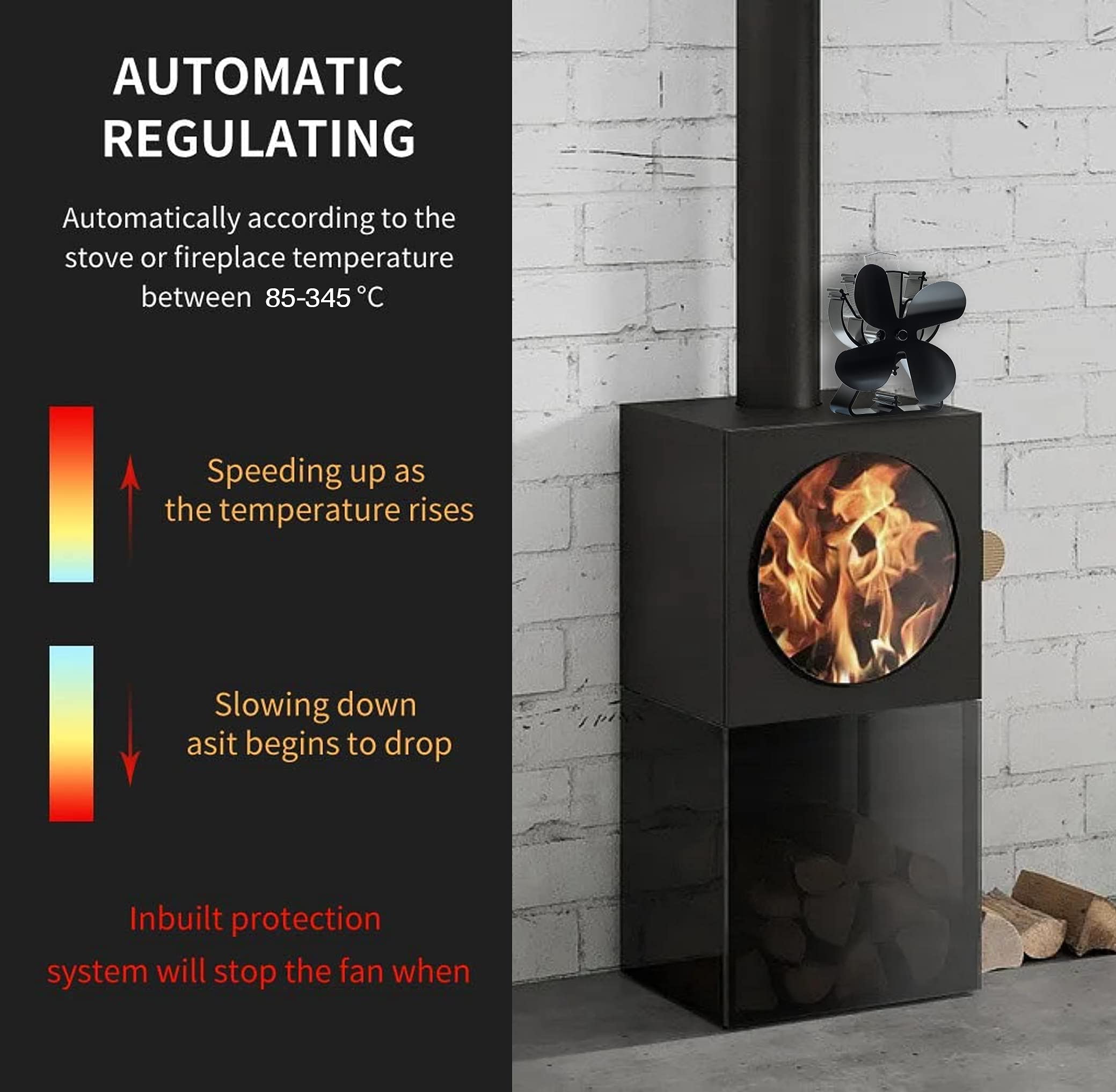 Wood Stove Fan Heat Powered Fan 4 Blade Fireplace Fan for Wood Burning Woodstove Eco Friendly Silent Efficiently