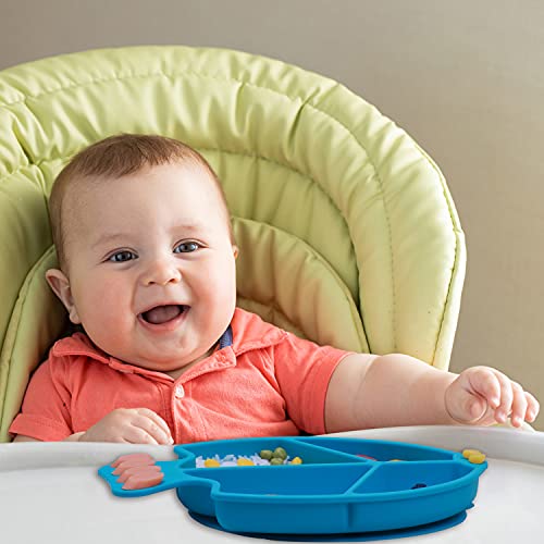 NICINGU Suction Plate for Baby,Silicone Plates for Toddler Kids Feeding Supplies Fits Most Highchair,BPA Free Dishwasher Microwave Safe-Blue Fish