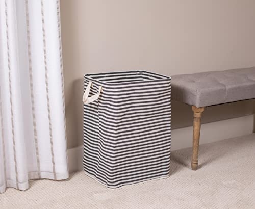 BIRDROCK HOME 61L Collapsible Single Square Laundry Hamper Basket - Grey & White Stripes Bin - Compact Dirty Clothes Organizer Bag - Lightweight Tote