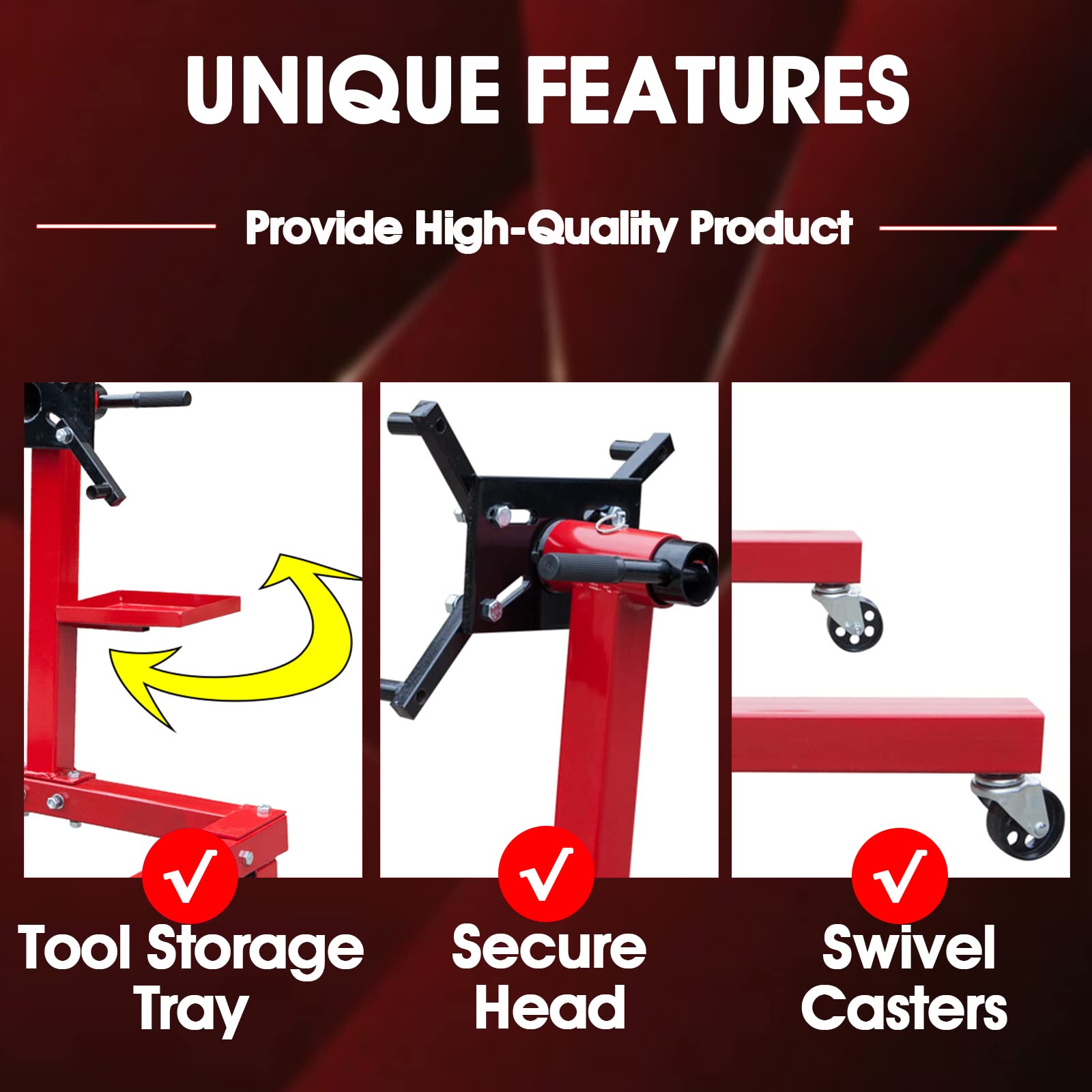 BIG RED TAM25671 Torin Steel Rotating Engine Stand with 360 Degree Adjustable Mounting Head and Extra Tool Storage Tray: 5/8 Ton (1,250 lb) Capacity, Red