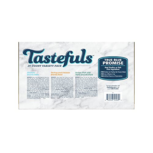 Blue Buffalo Tastefuls Natural Pate Wet Cat Food Variety Pack, Chicken, Turkey & Chicken and Ocean Fish & Tuna 5.5-oz Cans (24 Count - 8 of Each)