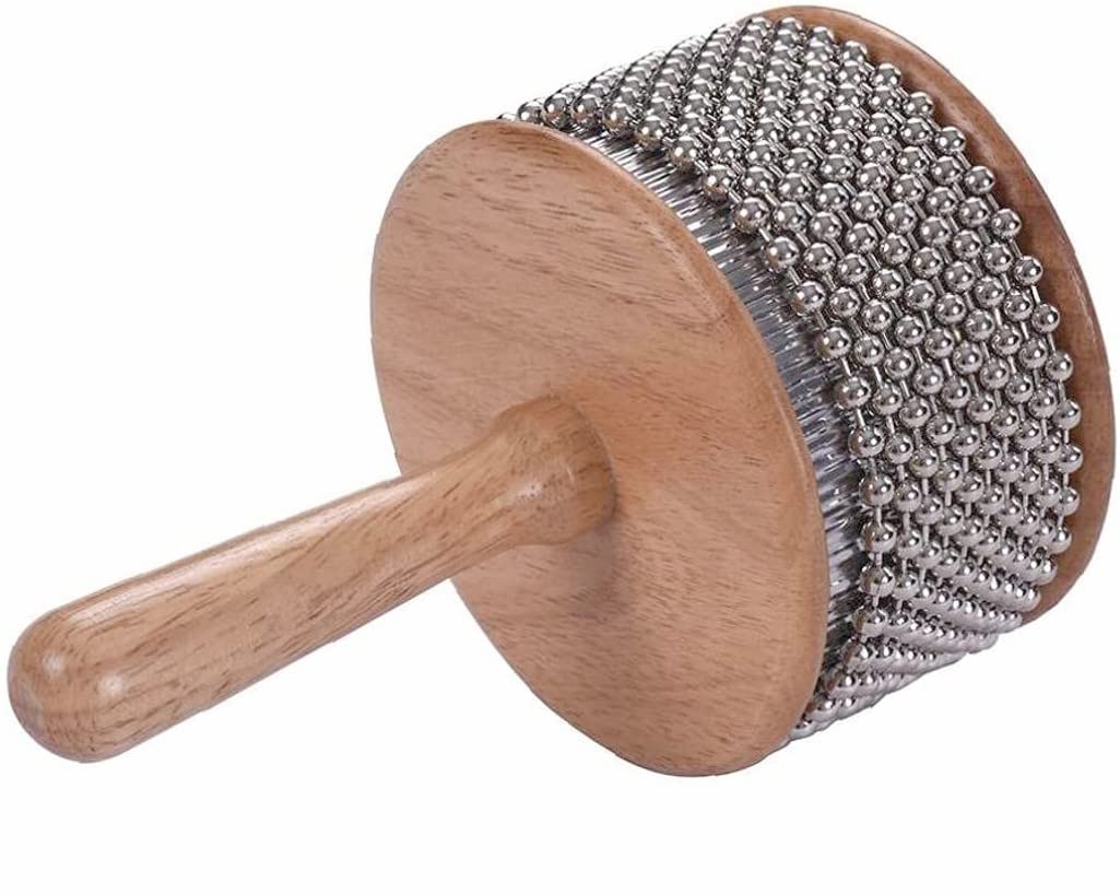 Studio Z 5.1in Wooden Cabasa with Stainless Steel Beaded Chain and Cylinder for Band / Music Latin Percussion Instrument