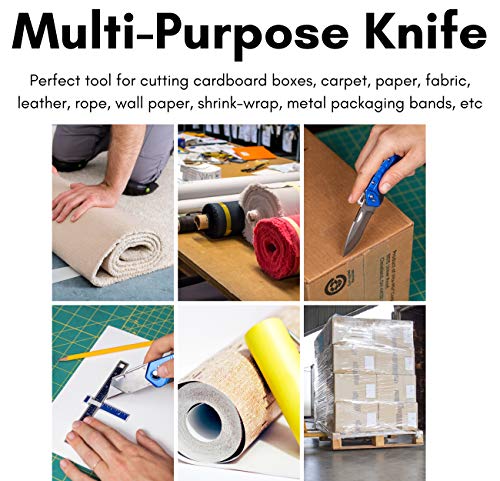 BirdRock Home Premium Folding Utility Knife with Sport Blade – Small Compact Pocket – Folding Box Cutter Tool – 3 Extra Razor Blades – Cut Cardboard Boxes – Locking Safety Knife Set – Heavy Duty