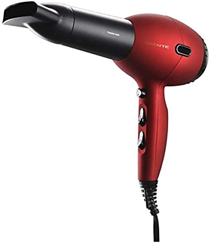 Ovente 1875 Watt Professional Hair Dryer with Diffuser, Ionic & Tourmaline Technology, For Body, Volume & Smoothing, Concentrator Attachment & Travel Bag, Lightweight for Home Use, Black & Red X3400BR