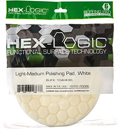 Chemical Guys BUFX_104_HEX6 Hex-Logic Light-Medium Polishing Pad, White (6.5 Inch Pad made for 6 Inch backing plates), Gray, 1 Pad Included