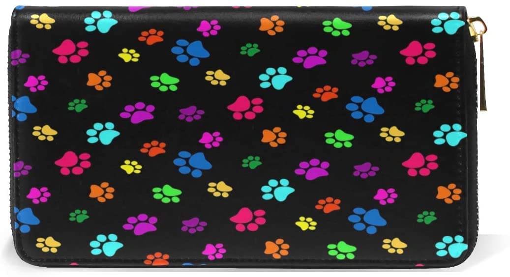 HAUYE Women’s Colorful Dog Paw Print Leather Wallet Cute Girl Zipper Clutch Purse