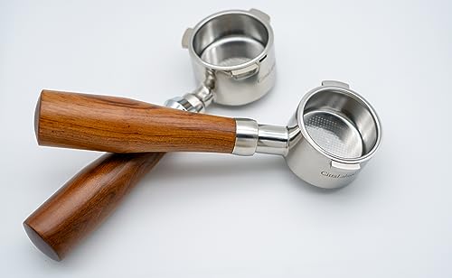 CittaLalage Coffee Espresso 304 Stainless Steel & Wooden Bottomless Portafilter 3 Ears 51mm with Filter Basket (14-18g double shots) Fits for Delonghi Coffee Machine EC680/EC685, SMEG & EUPA