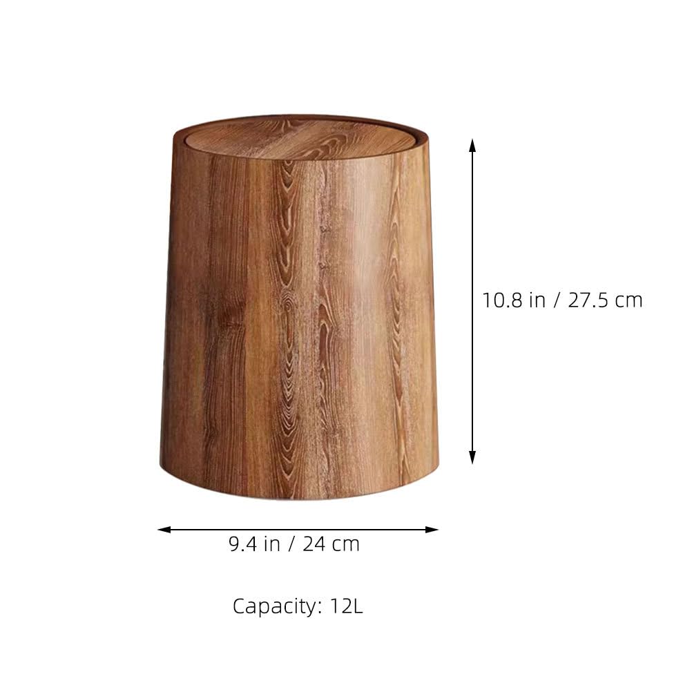 BESTOYARD Wood Grain Trash Can 2.6 Gallon Plastic Round Wastebasket with Swing Lid Garbage Container Bins for Home Office Bedroom Bathroom