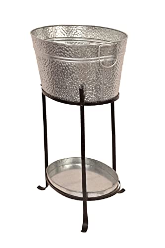Beverage Tub with Tray and Stand in Galvanized Steel "Pebbled Texture". Measurements H 29.5in L 20in and W 13in. Handmade by Best Artisans in the World
