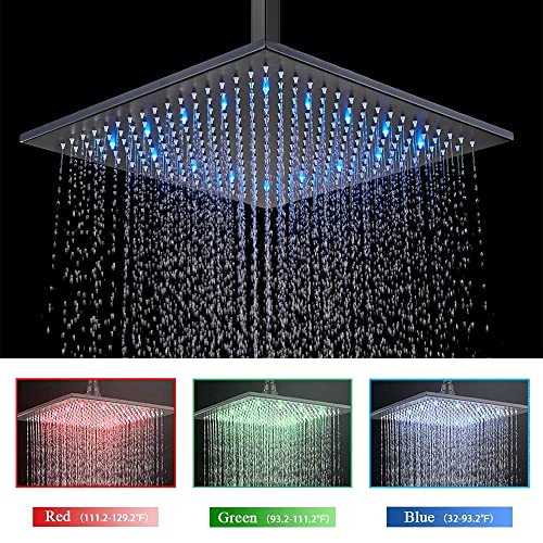 Body Jet Shower System 16 Inch LED Rain Shower Head Faucet with Thermostatic Mixer Valve and 6 Massage Body Sprays and Handheld Shower Combo Set Large Flow(Matte Black)