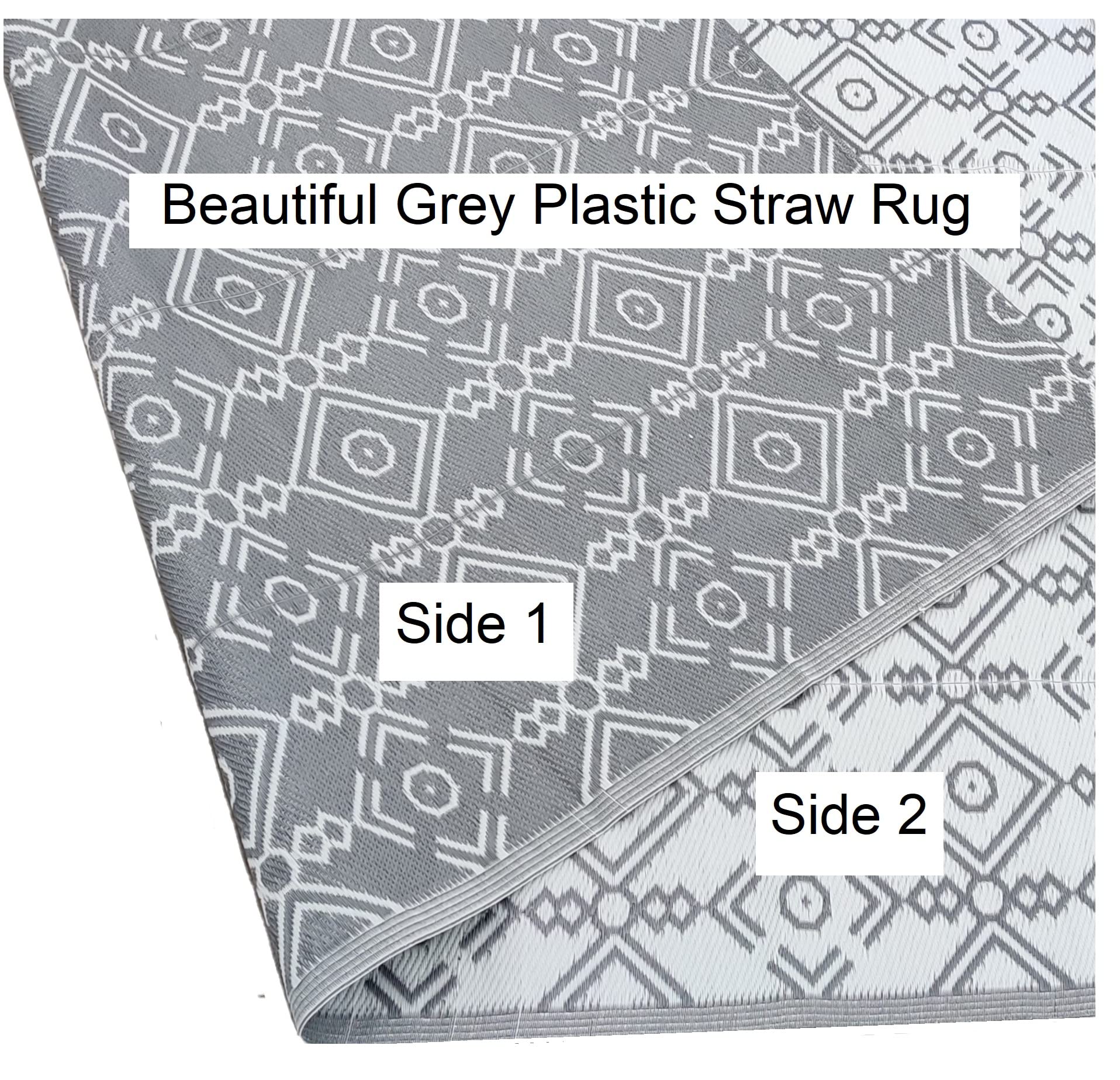 BalajeesUSA Outdoor Rug - 5x7 Grey Reversible Recycled Plastic Straw Patio Decor Waterproof Large RV Camper mat Camping 7032