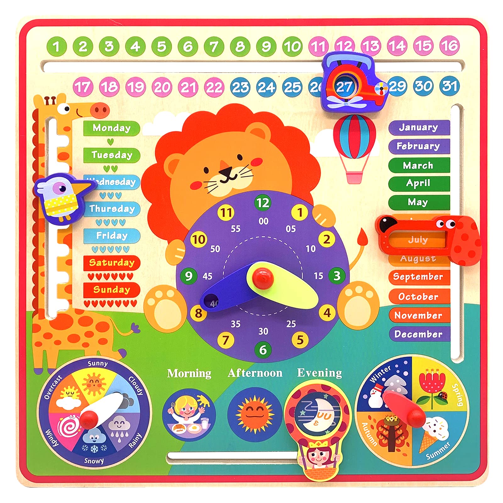 Wooden Montessori Toddler Learning Clock, Telling Time Teaching Clock & Time Calendar Cognitive Board, Preschool Learning Educational Toys for 3+ Years Old Boys and Girls