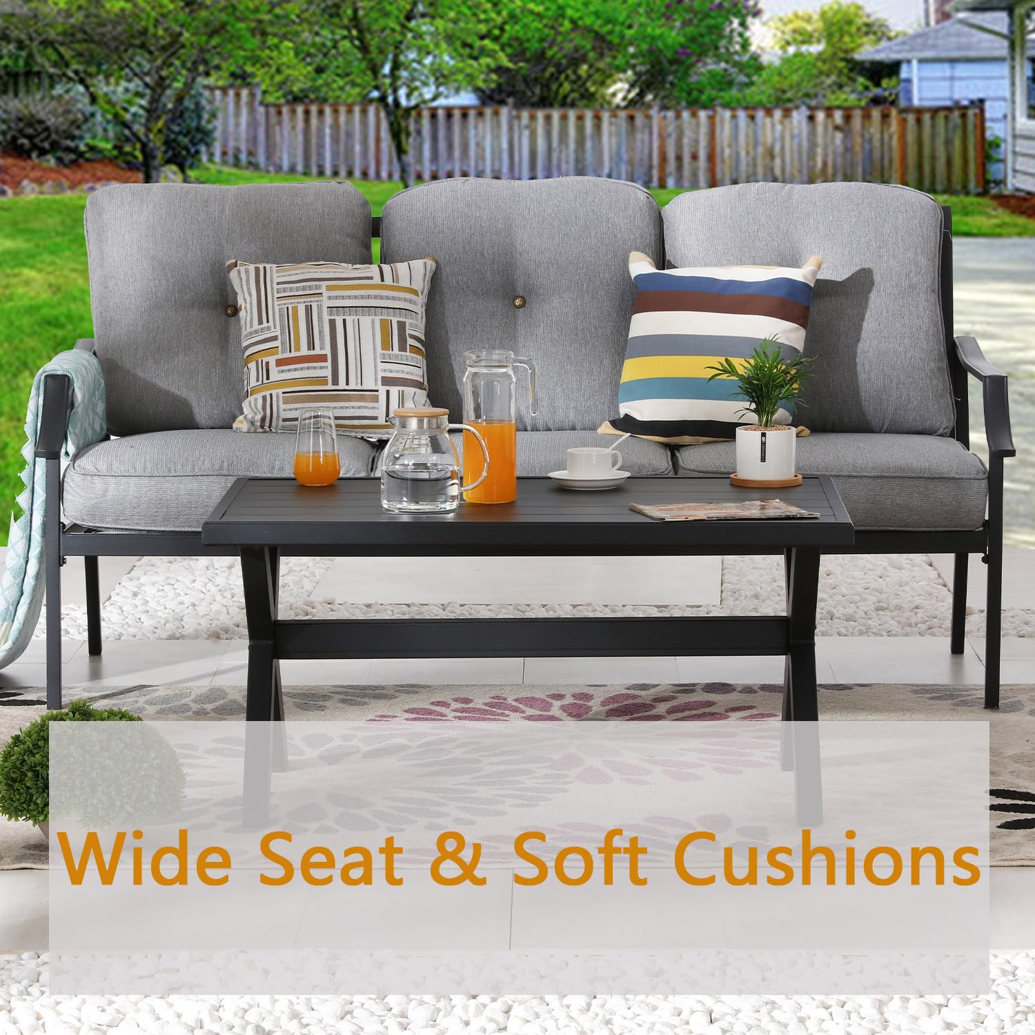 TOP HOME SPACE Patio Conversation Set 4 Piece Metal Outdoor Furniture Set Rocking Chairs with Cushions