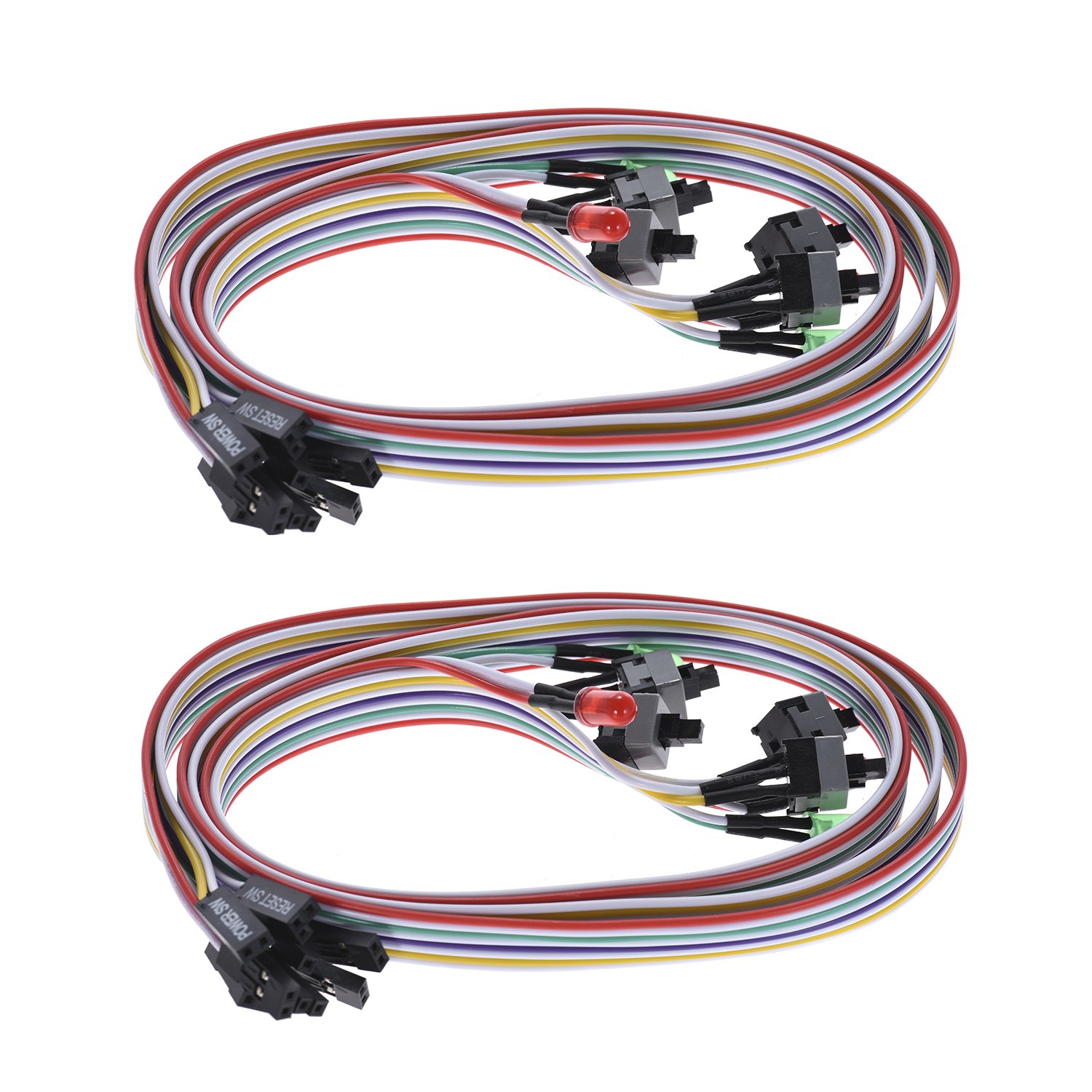 Warmstor 2 Pack Desktop Computer Case Motherboard On/Off/Reset/HDD Switch Power Cord PC Power Button Switch Power SW Cable ATX Case Front Bezel Wire with Red Green LED Indicator Light 2-Pin 27-inch
