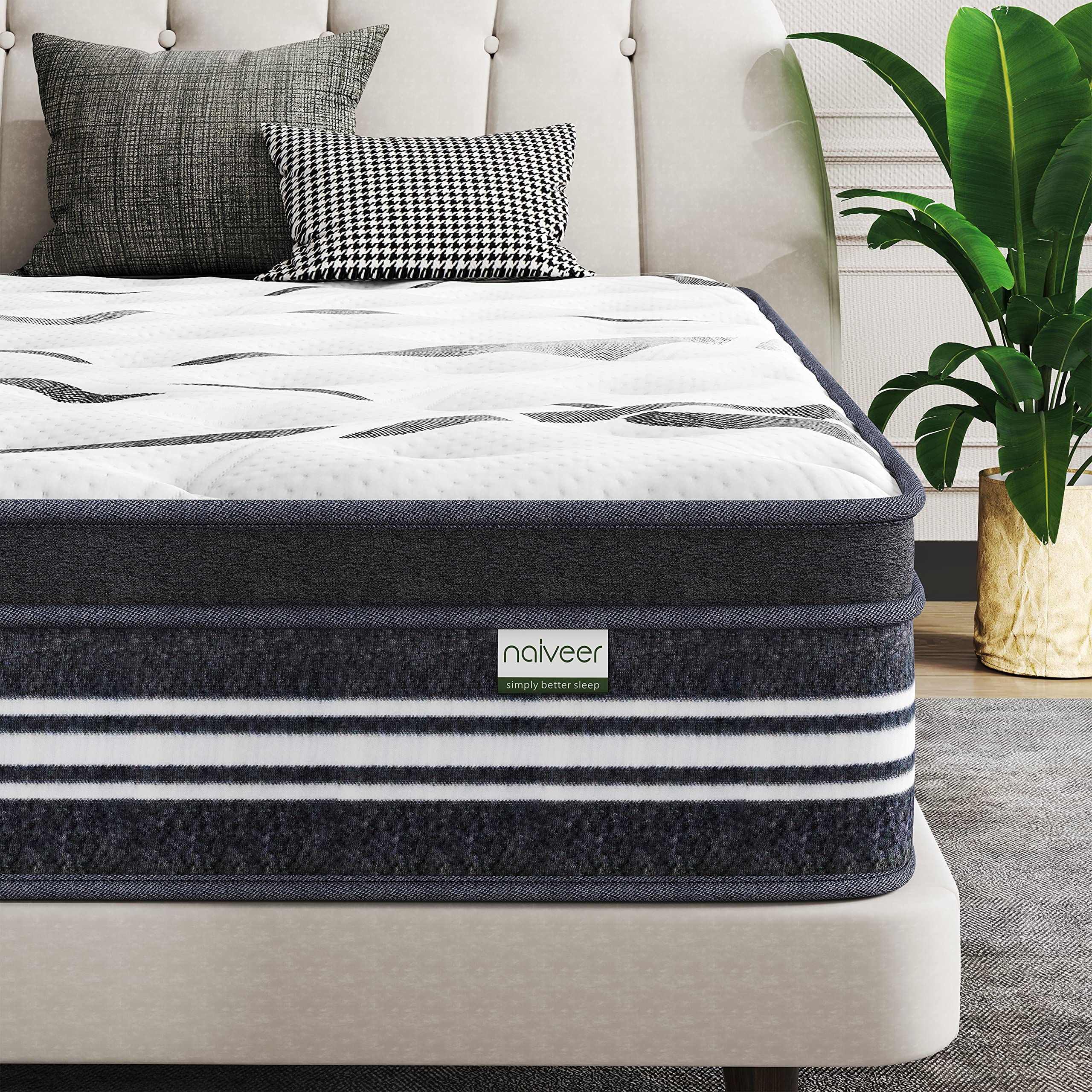 Naiveer Twin Mattress 10 Inch, Memory Foam Mattress in A Box, Hybrid Mattress with Individually Wrapped Coils, CertiPUR-US Certified, Medium Firm Twin Size Mattress for Back Pain & Pressure Relieve