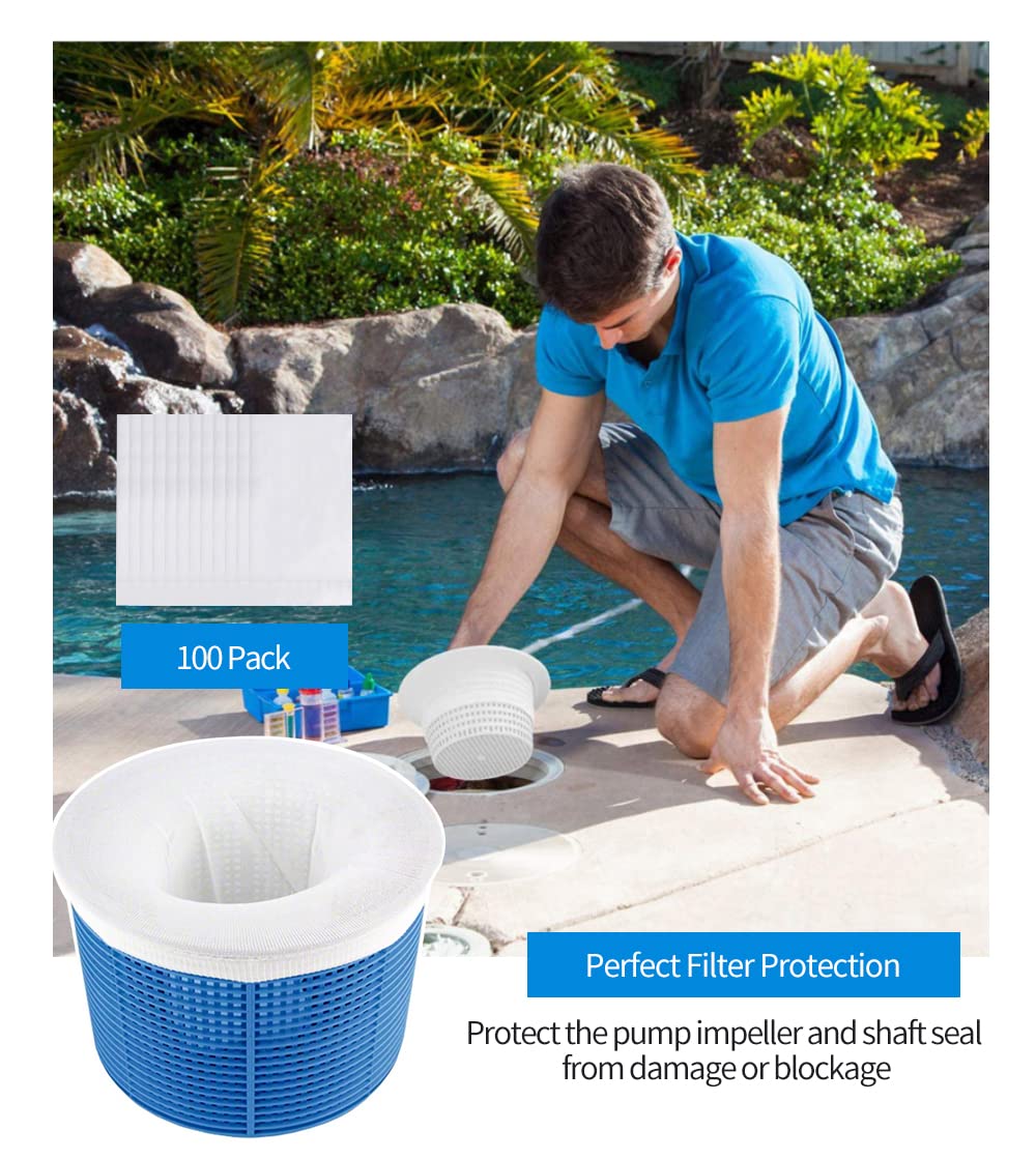 AYQWE 100 Pack Pool Skimmer Socks, Pool Saver Socks Net for Skimmer Basket, Ultra fine Mesh Screen Liner Skimmers Cleans Debris and Leaves for Swimming Pool Basket