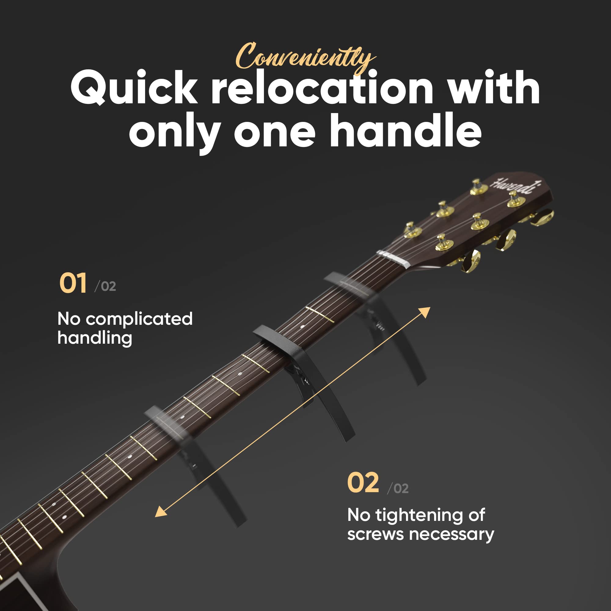 HAVENDI® Capo for Guitar + 3 Picks | Easy to use | Capo for Guitar - Acoustic Guitar, Classical Guitar, Electric Guitar & Ukulele