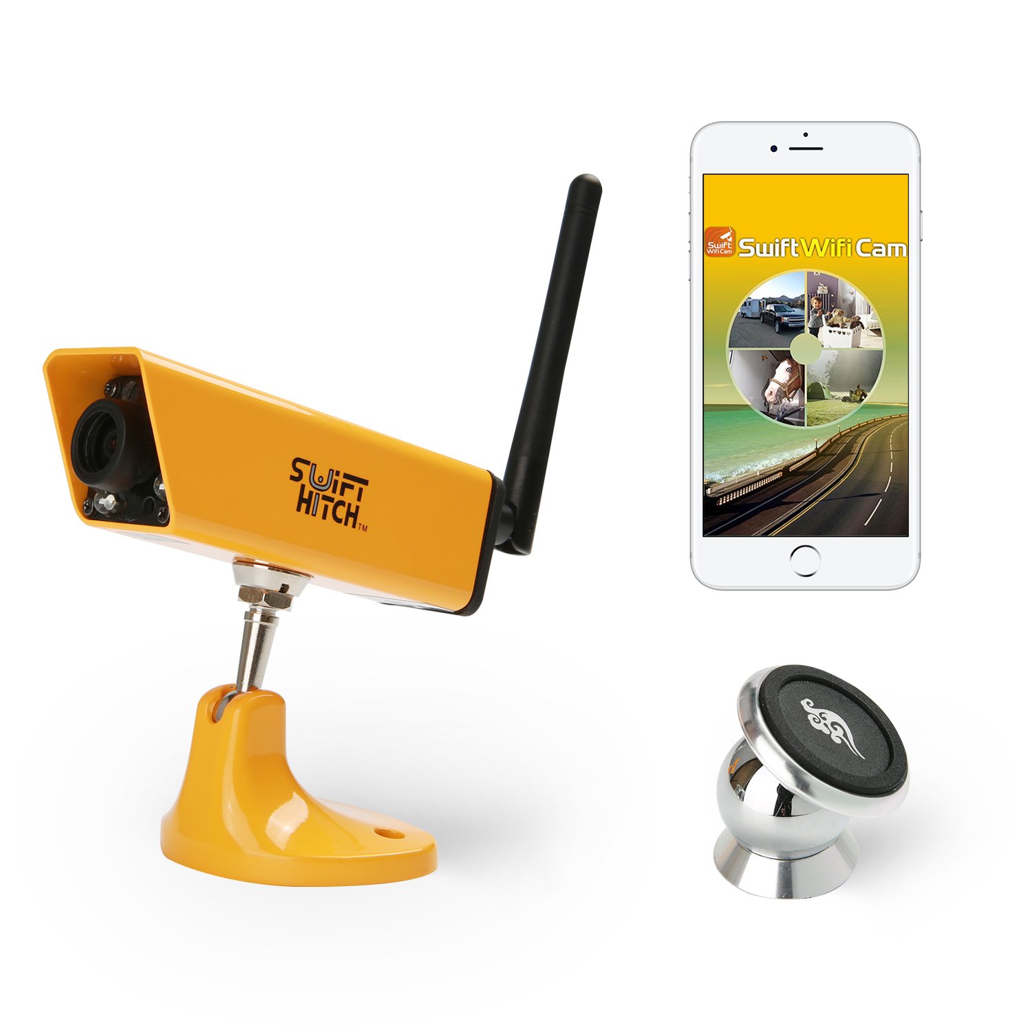 Swift Hitch SH04 Wireless Battery Backup Camera System for Trailer Hitch Up, RV Rear View via WiFi Link and Monitoring on iPhone/iPad or Android Devices