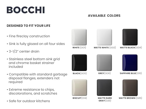 BOCCHI Contempo Farmhouse Apron Front Fireclay 33 in. Single Bowl Kitchen Sink with Protective Bottom Grid and Strainer in White
