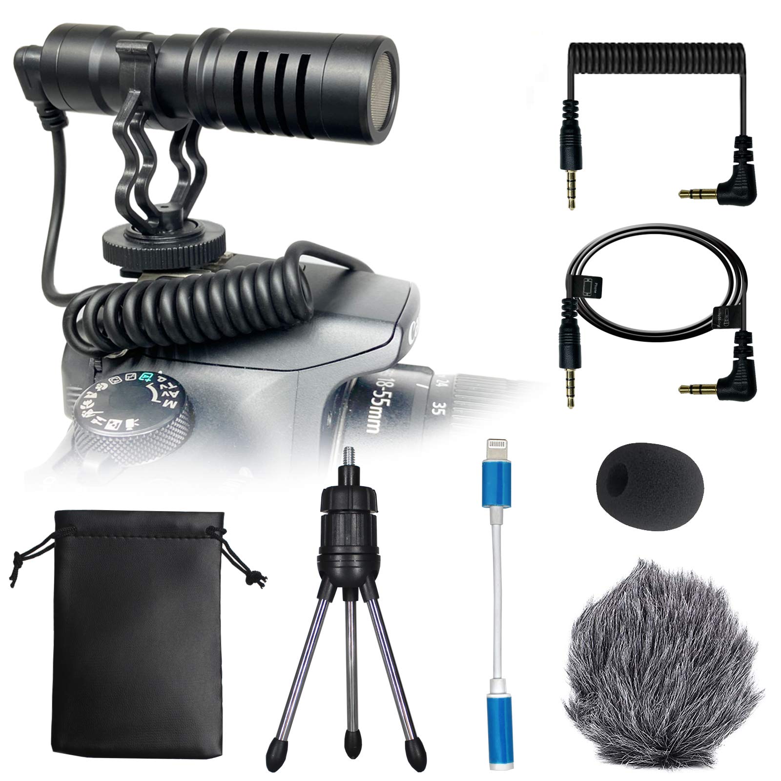ARVOMIC Camera Video Microphone, Universal Shotgun Mic with Shock Mount, Deadcat Windscreen, Mini Tripod, Carrying Bag, Compatible with Smart Phones, Cameras, Ideal for Vlogging, Filming (AO-666B)
