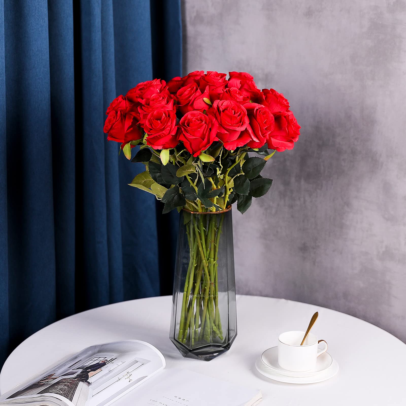 Hawesome Artificial Flowers 10 PCS Silk Roses with Long Stems Faux Realistic Roses for Wedding Bouquets Table Centerpieces Party Home Decor(White)