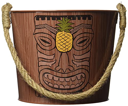 Brown Metal Tiki Ice Bucket - 10" - Perfect for Luau & Hawaiian-Themed Parties (1 Pc.)