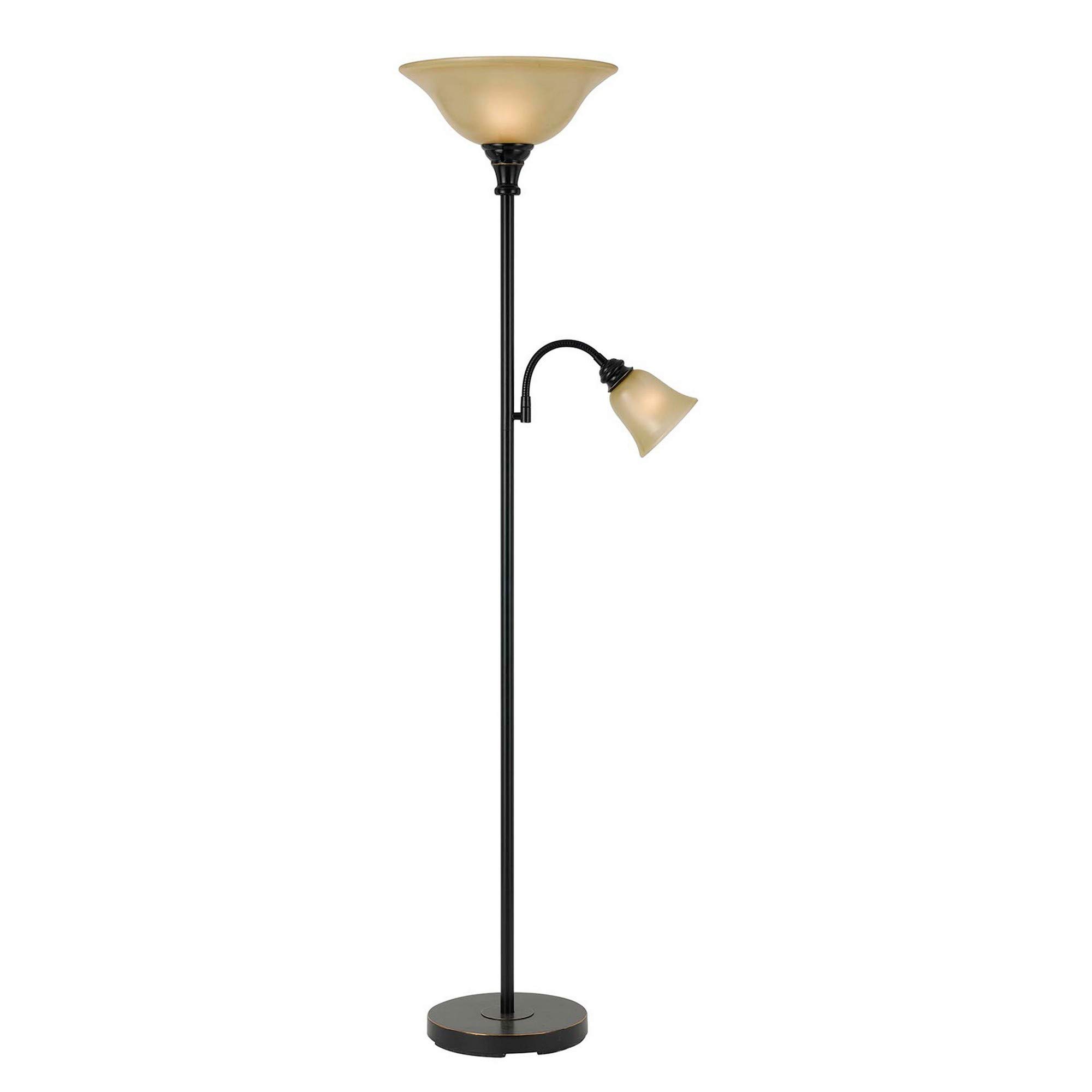 Benjara Metal Body Torchiere Floor Lamp with Attached Reading Light, Black