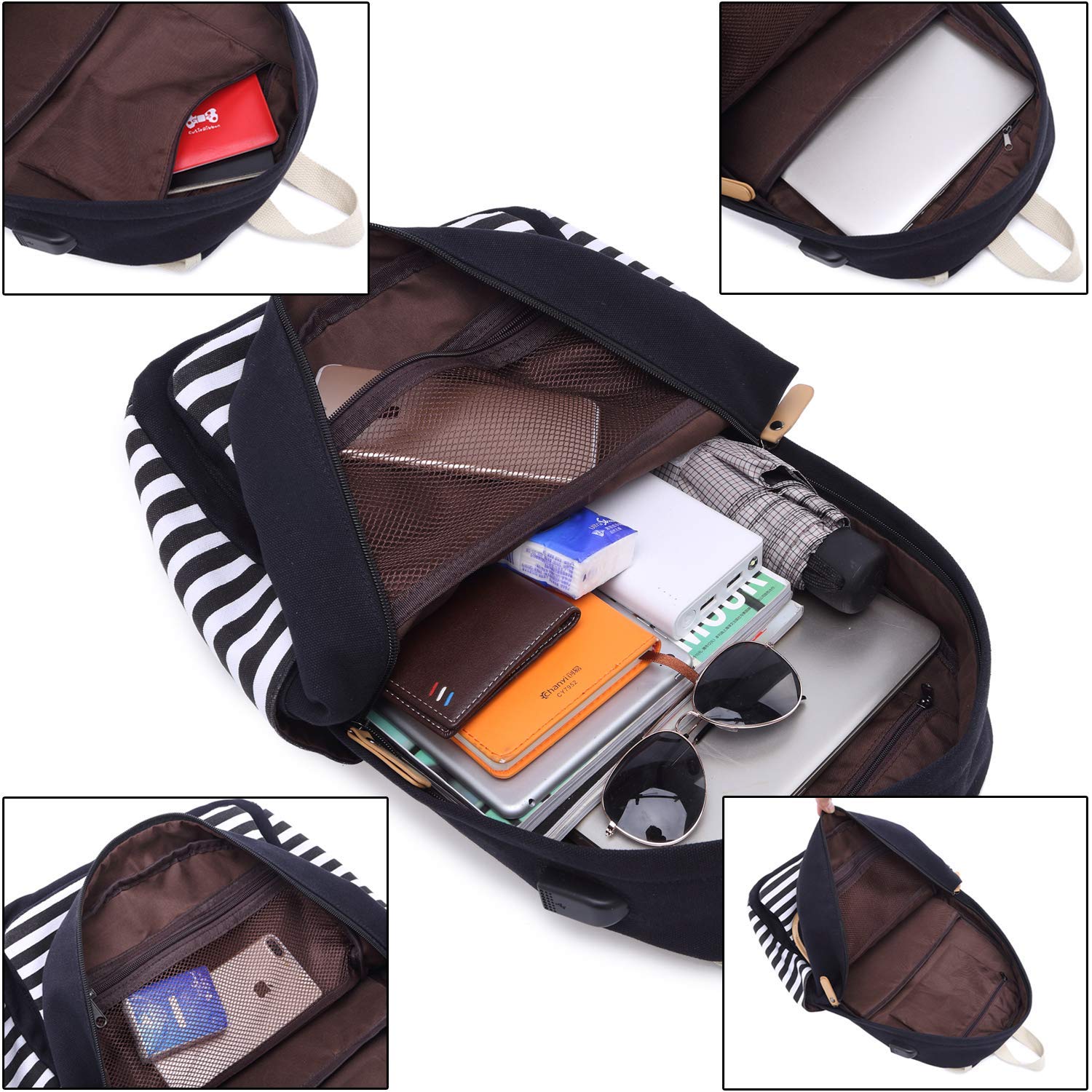 Createy Backpack for Girls, School Backpack Kids Bookbags Teens Canvas School Bags Girls Backpack with Lunch Box Pencil Case