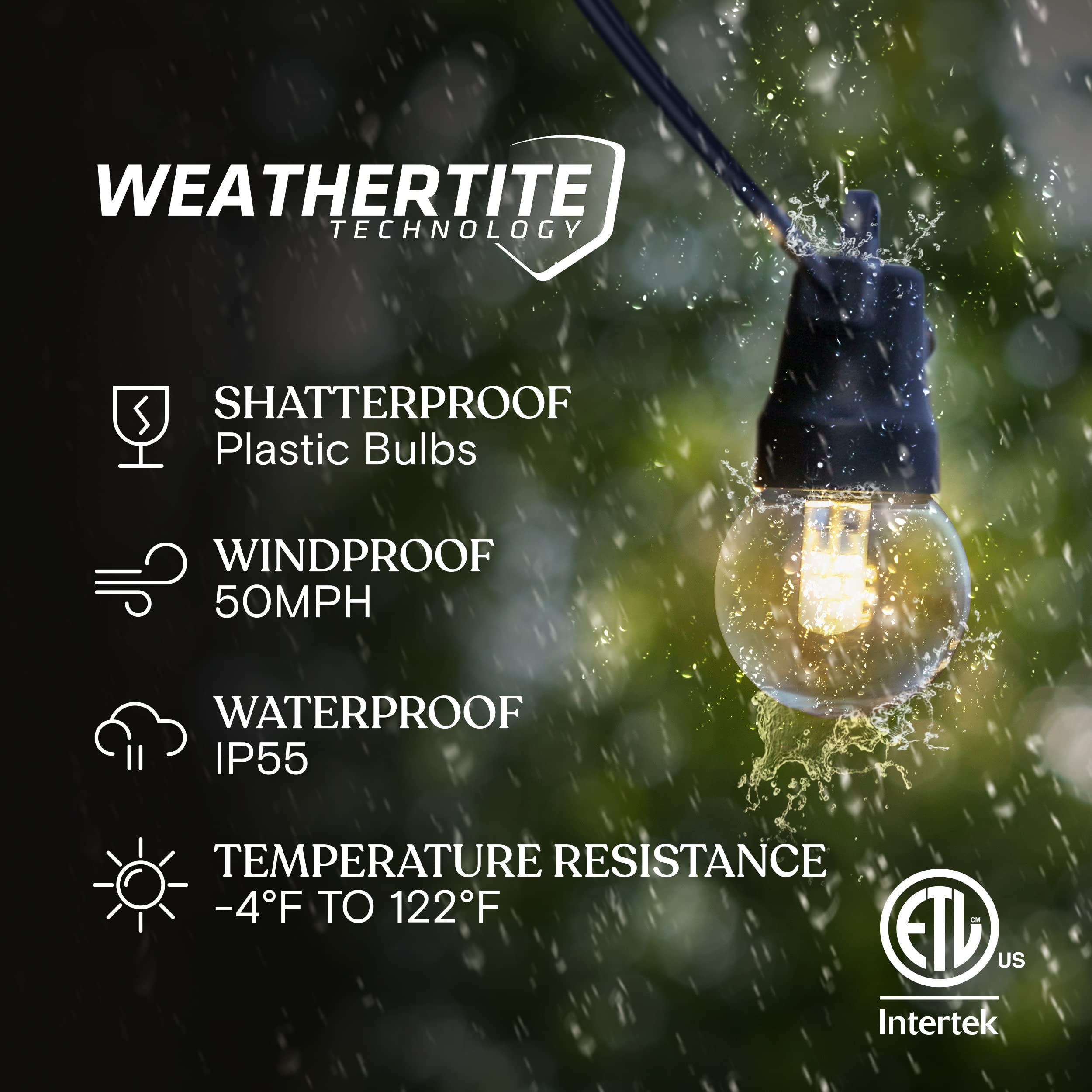 Brightech Ambience Pro - Waterproof Solar LED Outdoor String Lights β 1W Retro Edison Globe Bulbs - 27 Ft Bistro Lights Create Cafe Ambience in Your Yard, Pergola - Soft White