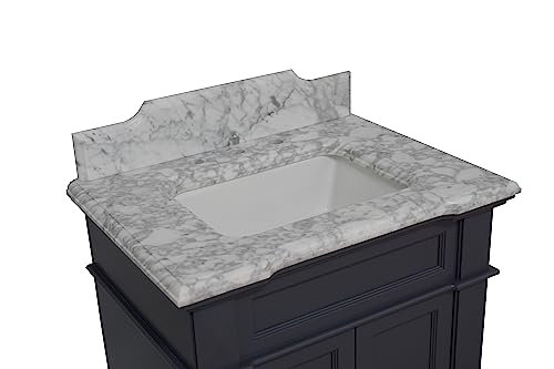 Elizabeth 30-inch Bathroom Vanity (Marine Gray/Carrara): Includes Marine Gray Cabinet with Authentic Italian Carrara Marble Countertop and White Ceramic Sink