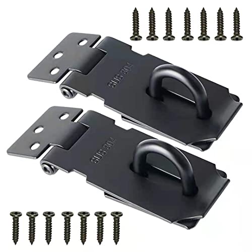 Axuansor Padlock Latch Lock 3 Inch Stainless Steel Hasp Lock Latch Matte Black Door Lock Hasp Latch with Screws for Door Shed Cabinet 2 Pack