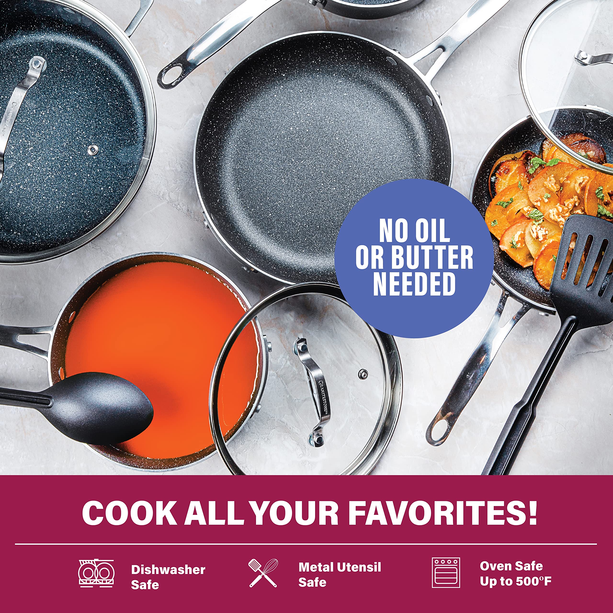 Granitestone Stackable Pots and Pans Set Nonstick, 10 Piece Space Saving Complete Kitchen Cookware Set with Ultra Nonstick Mineral & Diamond Coating, Oven & Dishwasher Safe, Healthy & Toxin Free-Black