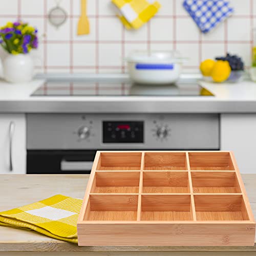 Cabilock Desktop Divided Serving Tray Wood Serving Tray 9 Compartments Divided Platter Chic Vegetable Tray Household Food Plate for Snacks Dry Fruits Appetizers Square Dinnerware Sets Serving Platter