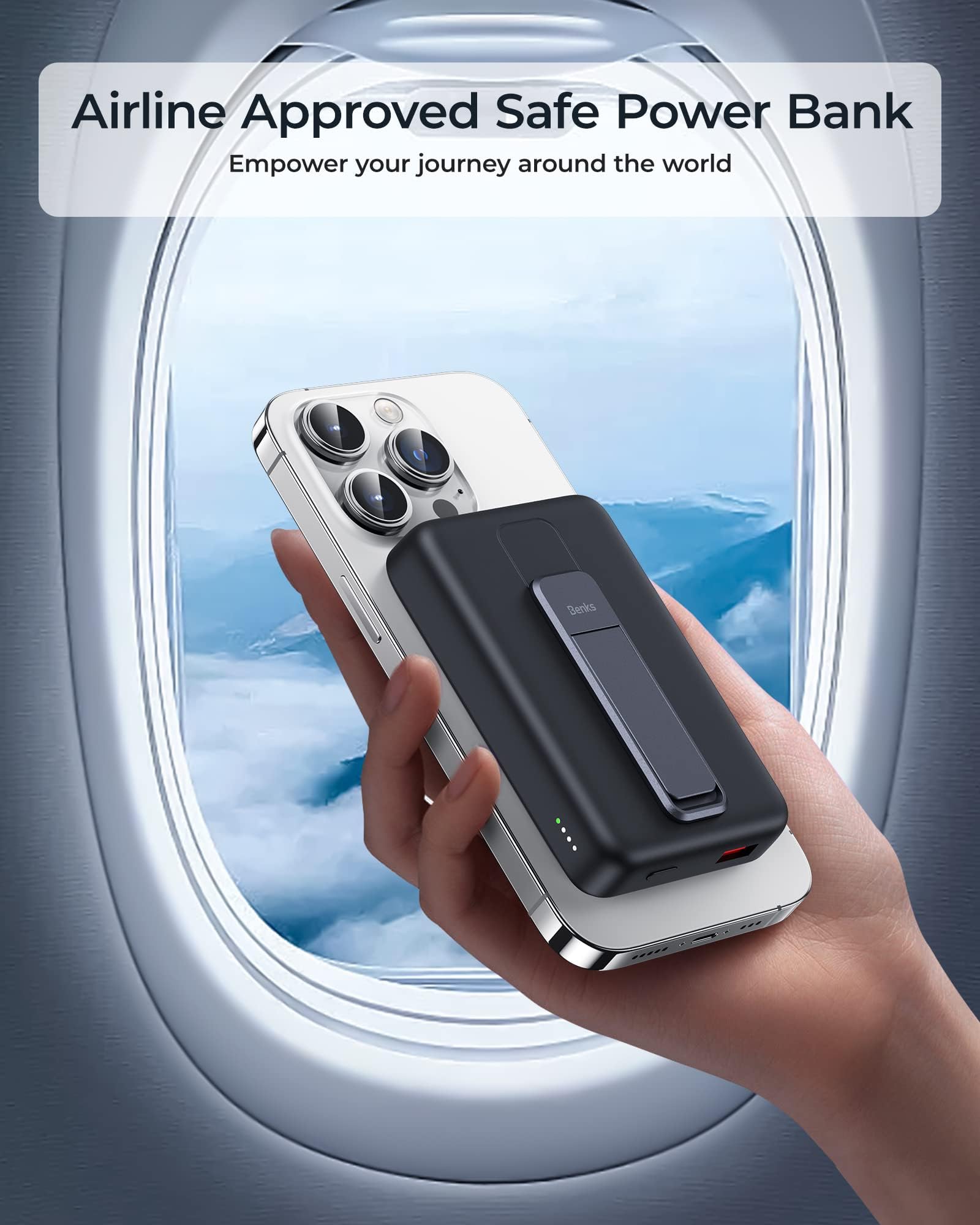 BENKS Magnetic Power Bank, 10000mAh Foldable Kickstand Wireless Portable Charger, for MagSafe Baterry Pack with Two-Way 20W USB-C Port for iPhone 15 Pro Max/15 Pro/15 Plus/15, iPhone 14/13/12 Series