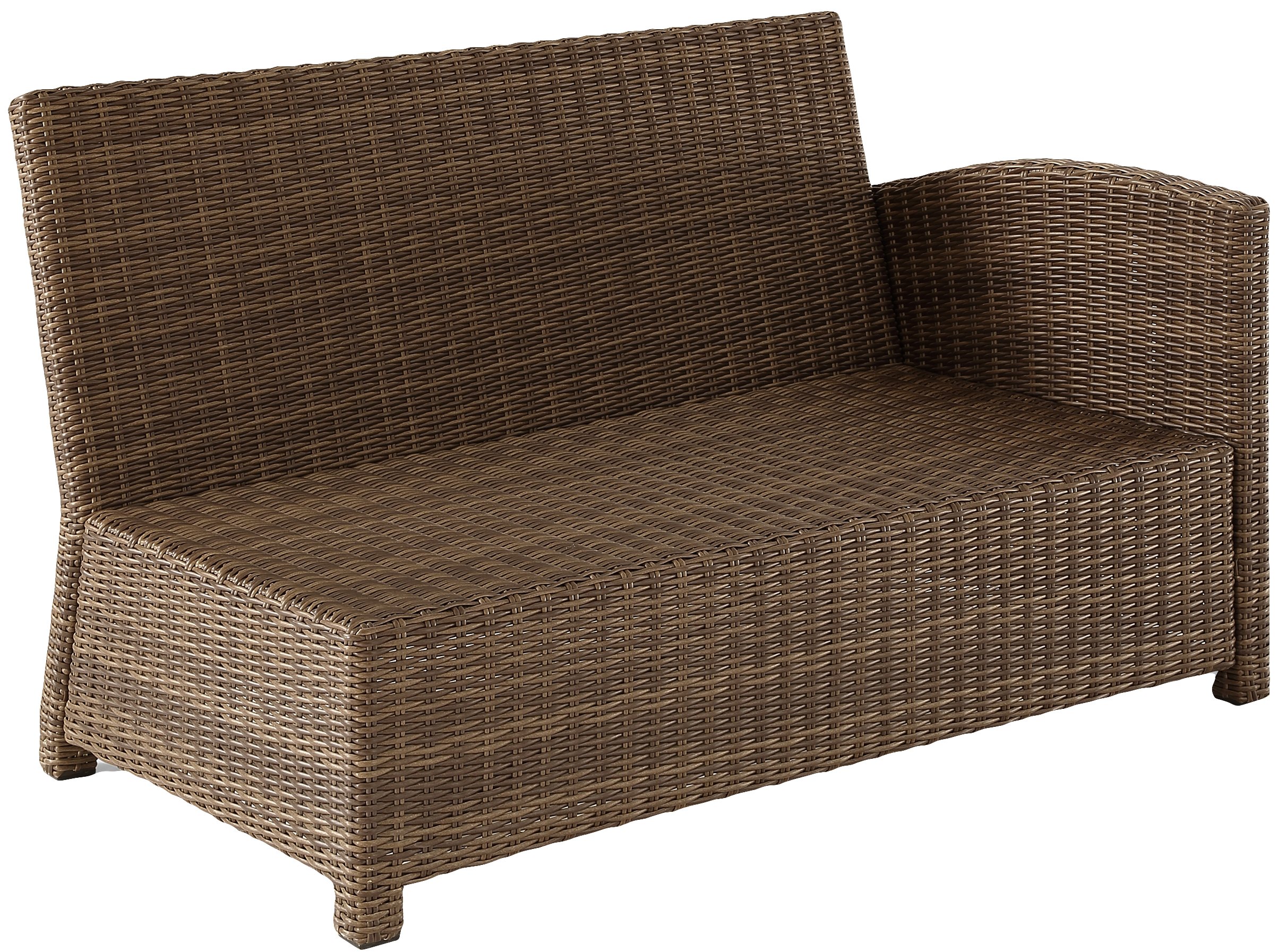 Crosley Furniture Bradenton Outdoor Sectional Right Side Loveseat, 2-Person Wicker Patio Couch for Deck, Brown with Sand Cushions