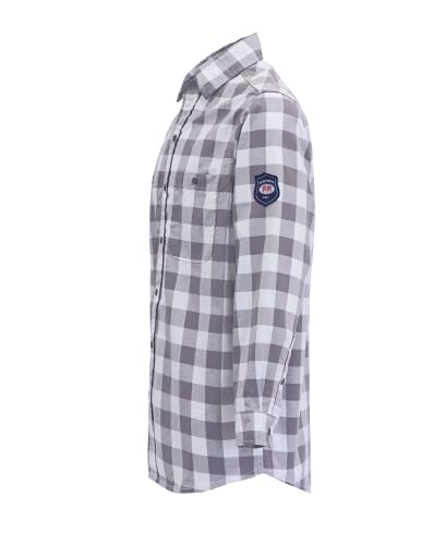 BOCOMAL FR Shirts Flame Resistant Plaid Shirt NFPA2112/CAT2 7.5oz Fire Resistant Gray/White Men's Fire Retardant Welding Shirt