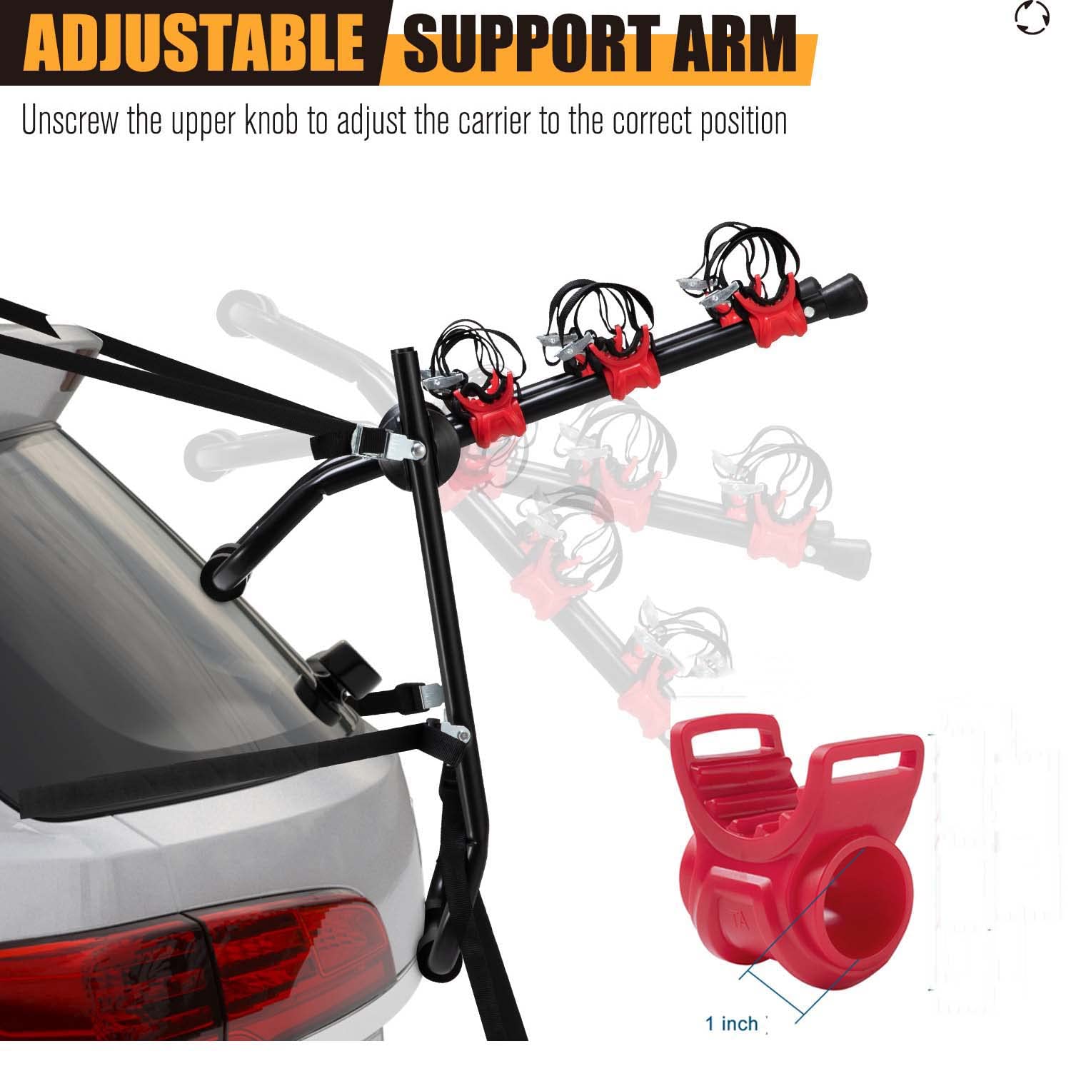 ASENDIWAY 6Pcs/Set Bike Rack Hitch Mount Bicycle Car Bike Rack Strap Replacement Cradles Cargo Carrier Spare Hooks with Rubber Straps 1-1/4"&2" Bike Rack PartsTruck Hitch Red&Black Tie-Down Straps