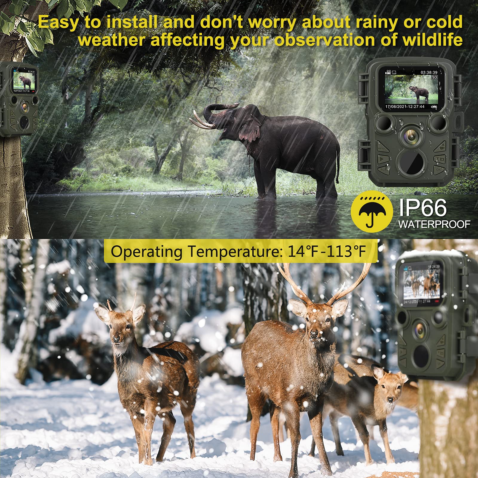 ArzzuNiu Mini Trail Camera Night Vision 12MP 1080P Game Camera with Night Vision Motion Activated Waterproof for Wildlife Monitoring