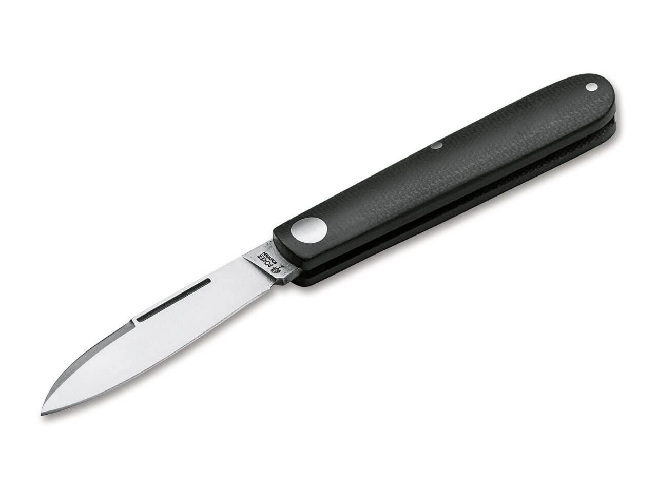Böker Prime EDC Black Barlow Traditional Slipjoint Folding Pocket Knife, Deep Black Micarta Scales, N690 Satin Blade, Nail Nick Opener, Made in Solingen Germany