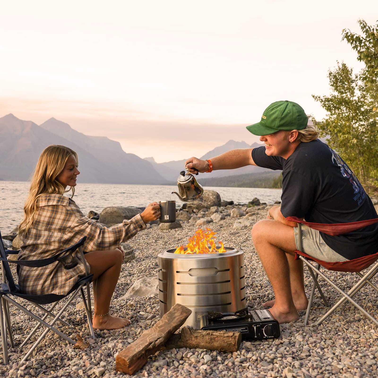 BeyondHOME 19.3 Inches Smokeless Instant Fire Pit, Stainless Steel Fire Pit Wood Burning with Ash Pan, Bonfire Stand, 10 Second Setup, Suitable for Outdoor Camping, Garden