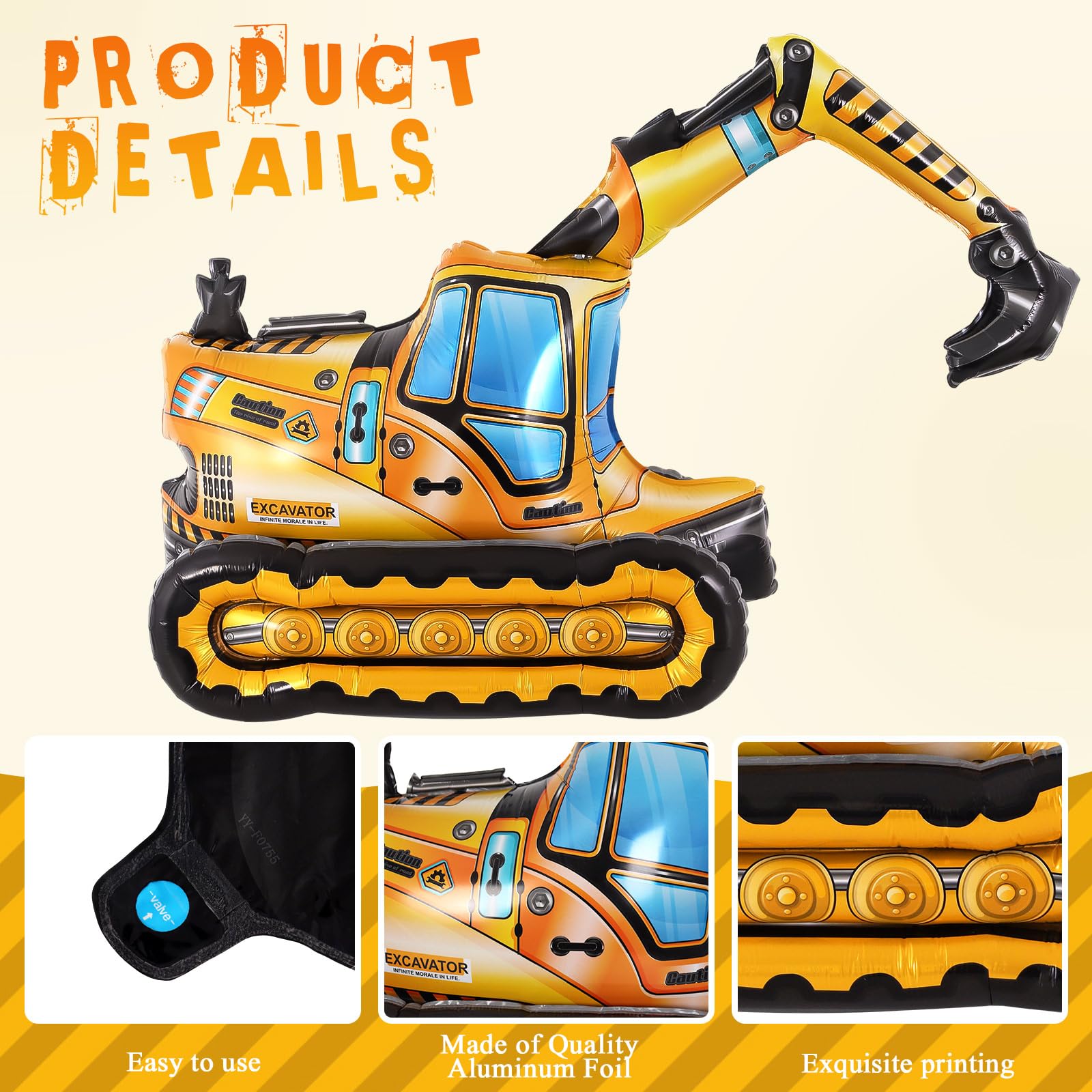 YOTHORN Self Standing 4D Foil Construction Balloon,Large Excavator Balloon, Digger Engineering Vehicle Balloon for Kids,Construction Birthday Party Supplies for Construction Theme Party Decoration